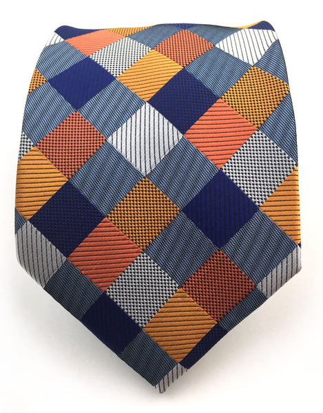 Blue, Orange & Silver Checkered Tie – GentlemanJoe