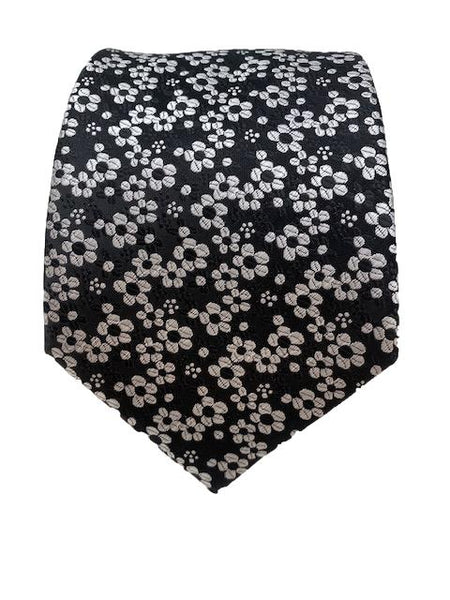 Black Extra Long Necktie with Silver Flowers - 3XL – GentlemanJoe