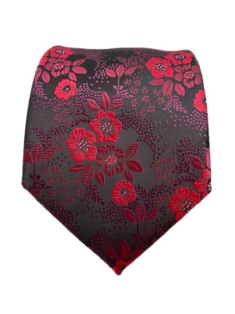 Raspberry Red Floral on Burgundy Black Background Silk Necktie ...