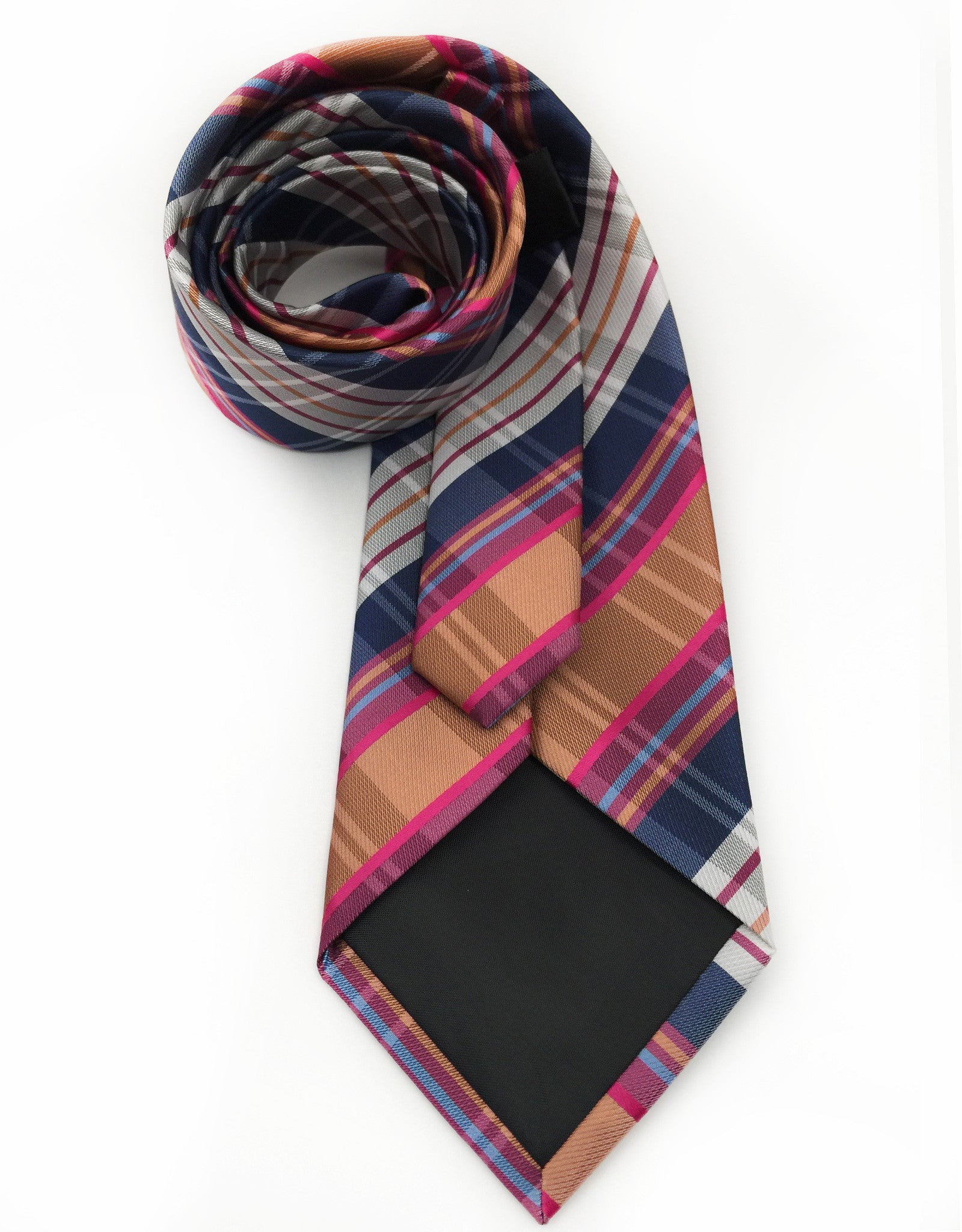 Caramel, Navy Blue & Pink, Plaid Necktie – GentlemanJoe