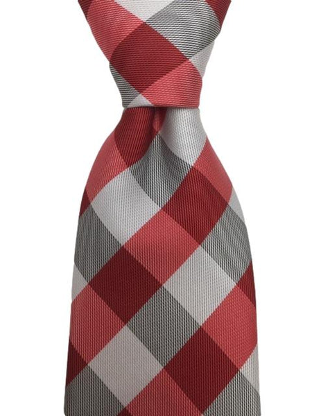 Red, Light Silver, Charcoal Checkered Tie – GentlemanJoe