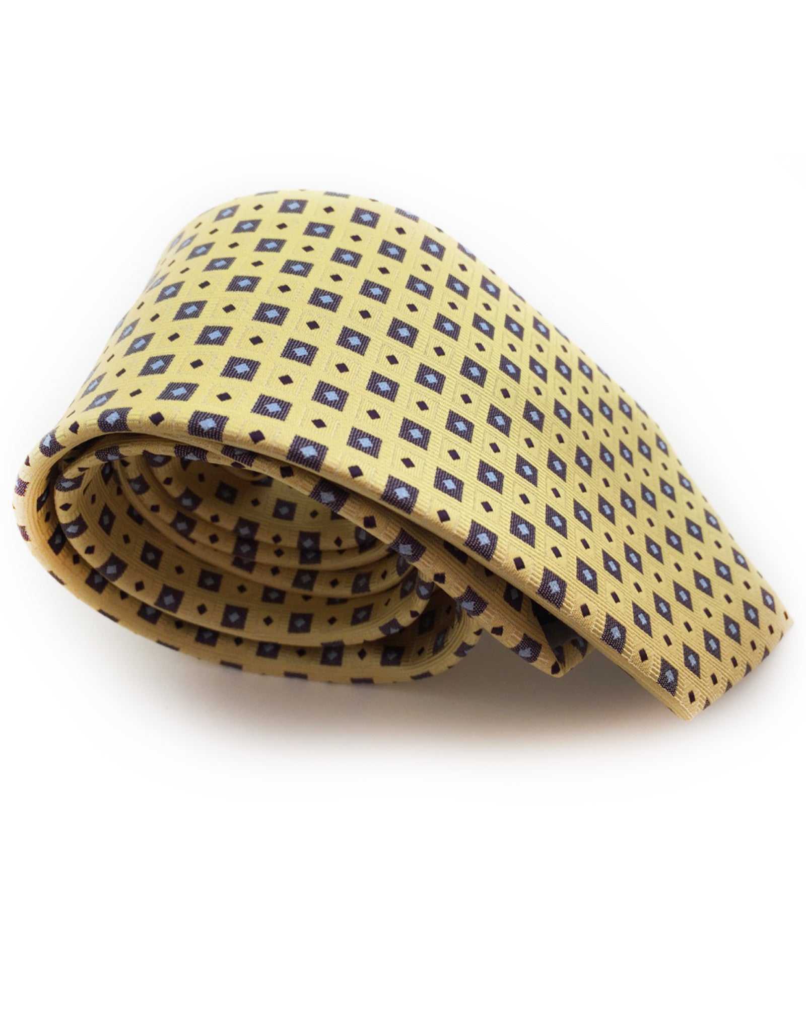 Yellow Tie with Brown Squares & Silver & Brown Diamonds – GentlemanJoe